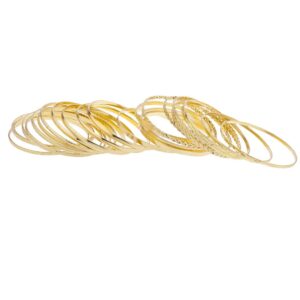 LUX ACCESSORIES Indian Wedding Multi Textured and Smooth Aztec Bangle Bracelet 24pc Set (Shiny Gold)