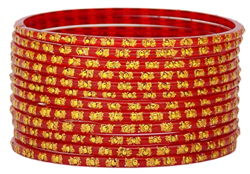 JD'Z COLLECTION Glass Bangles For Women & Girls Indian Traditional Jewelry Glass Bangles Set Set for Ethnic Daily Wear, Bridal Bangles for Indian Marriage (Set of 12 - 2.8) - Red