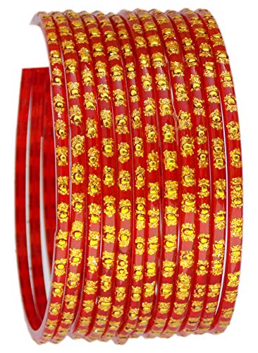 JD'Z COLLECTION Glass Bangles For Women & Girls Indian Traditional Jewelry Glass Bangles Set Set for Ethnic Daily Wear, Bridal Bangles for Indian Marriage (Set of 12 - 2.8) - Red