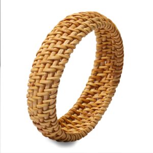 Rattan Bracelet for Women Handmade Lightweight Straw Wicker Braid Cuff Bangle Bracelet Statement Adjustable Bohemian Rattan Woven Chunky Bracelets for Girls Summer Wrist Jewelry, alloy