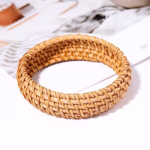 Rattan Bracelet for Women Handmade Lightweight Straw Wicker Braid Cuff Bangle Bracelet Statement Adjustable Bohemian Rattan Woven Chunky Bracelets for Girls Summer Wrist Jewelry, alloy