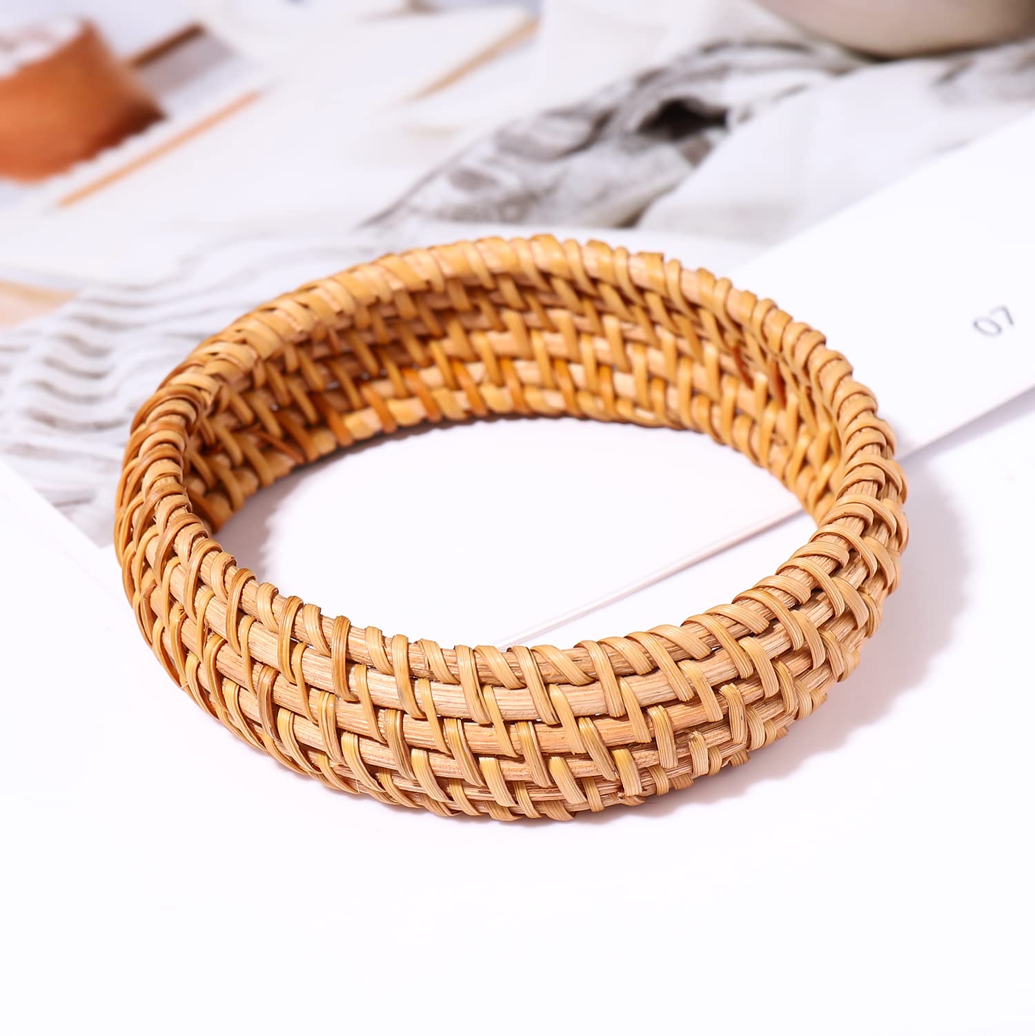 Rattan Bracelet for Women Handmade Lightweight Straw Wicker Braid Cuff Bangle Bracelet Statement Adjustable Bohemian Rattan Woven Chunky Bracelets for Girls Summer Wrist Jewelry, alloy