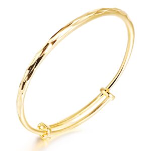 4u 18k yellow gold classical diamond cut adjustable bangle bracelet for women