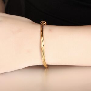 4U 18k Yellow Gold Classical Diamond Cut Adjustable Bangle Bracelet for Women