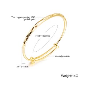 4U 18k Yellow Gold Classical Diamond Cut Adjustable Bangle Bracelet for Women