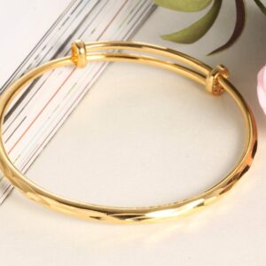 4U 18k Yellow Gold Classical Diamond Cut Adjustable Bangle Bracelet for Women