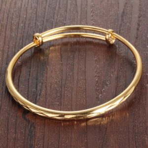 4U 18k Yellow Gold Classical Diamond Cut Adjustable Bangle Bracelet for Women