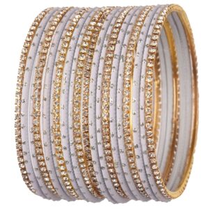 efulgenz indian bangle set rhinestone cz plain metal bracelet bangle jewelry for women (white (set of 20 pcs), 2-4)