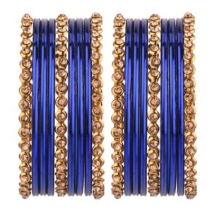 efulgenz indian bangles set metal bangles one dozen plain glossy alloy bangles with crystal oxidized bangles boho bohemian bracelet bollywood party wedding jewelry indian bangles for women (18 pcs),