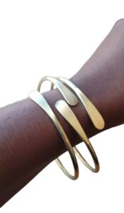 bead it wear it love it 2 raw brass cuff bracelets set, african brass bangles for women, hammered ends stacking bracelets, boho tribal cultural jewelry (set of 2)