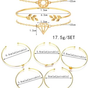 Cocazyw 19pcs Multiple Layered Stackable Open Cuff Wrap Bangle Rose gold Gold Bracelets for Women Jewelry Adjustable Bangles for Girls Set Gifts (Gold)