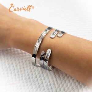 Carviell Inspirational Bracelets for Women, Encouragement Gifts, Women's Bracelets, Mantra Bands You Are Stronger, Motivational Cuff, Gifts for your Best Friend, Engraved Silver Bangle