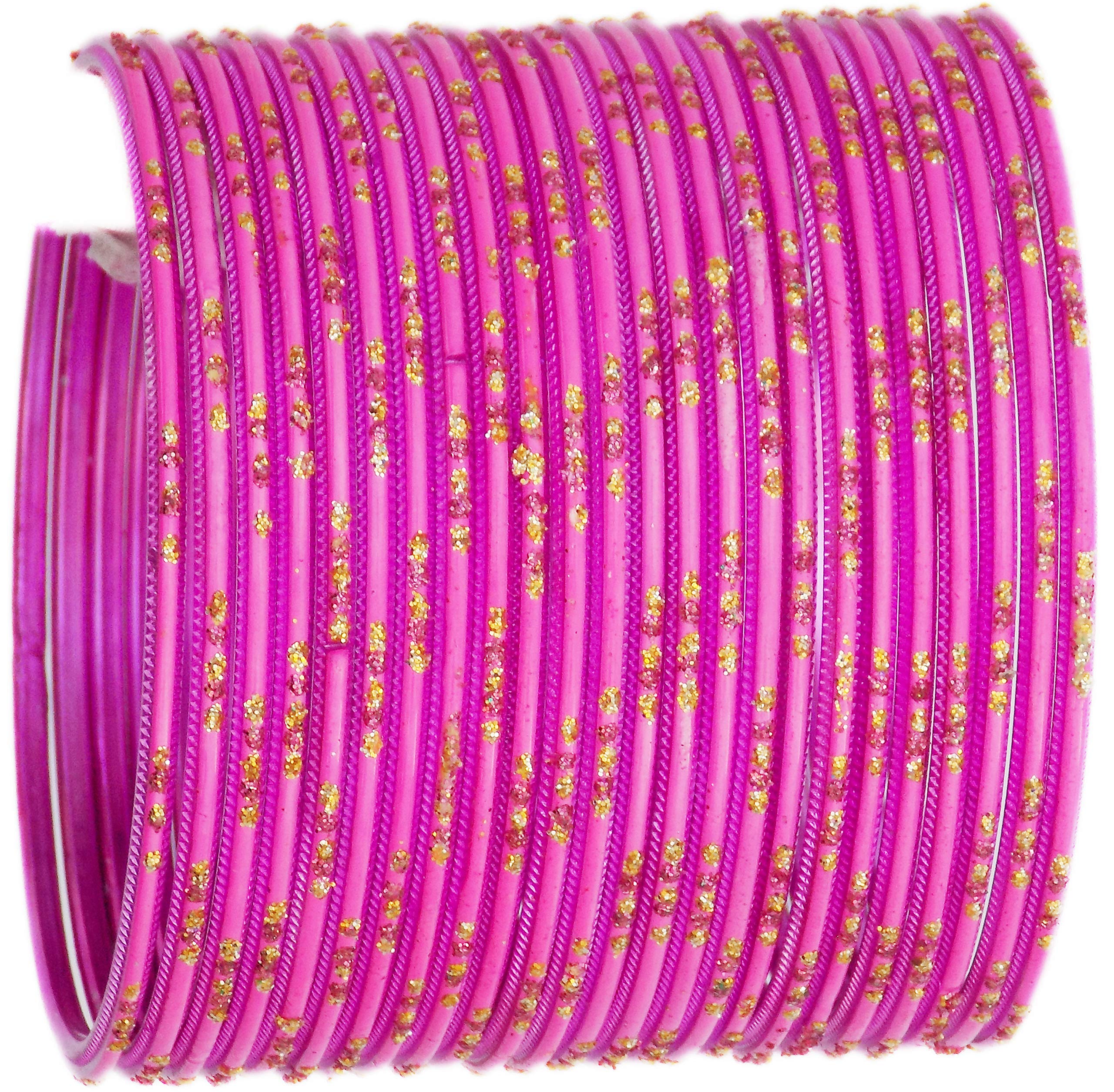 JD'Z COLLECTION Colorful 2 Dozen Bollywood Costume Matching Jewelry Plain Metal Bangle Indian Jewelry Bangles Sets For Women & Girls,Traditional Wedding Bangle Bracelets For Women (Light Pink, 2.8)