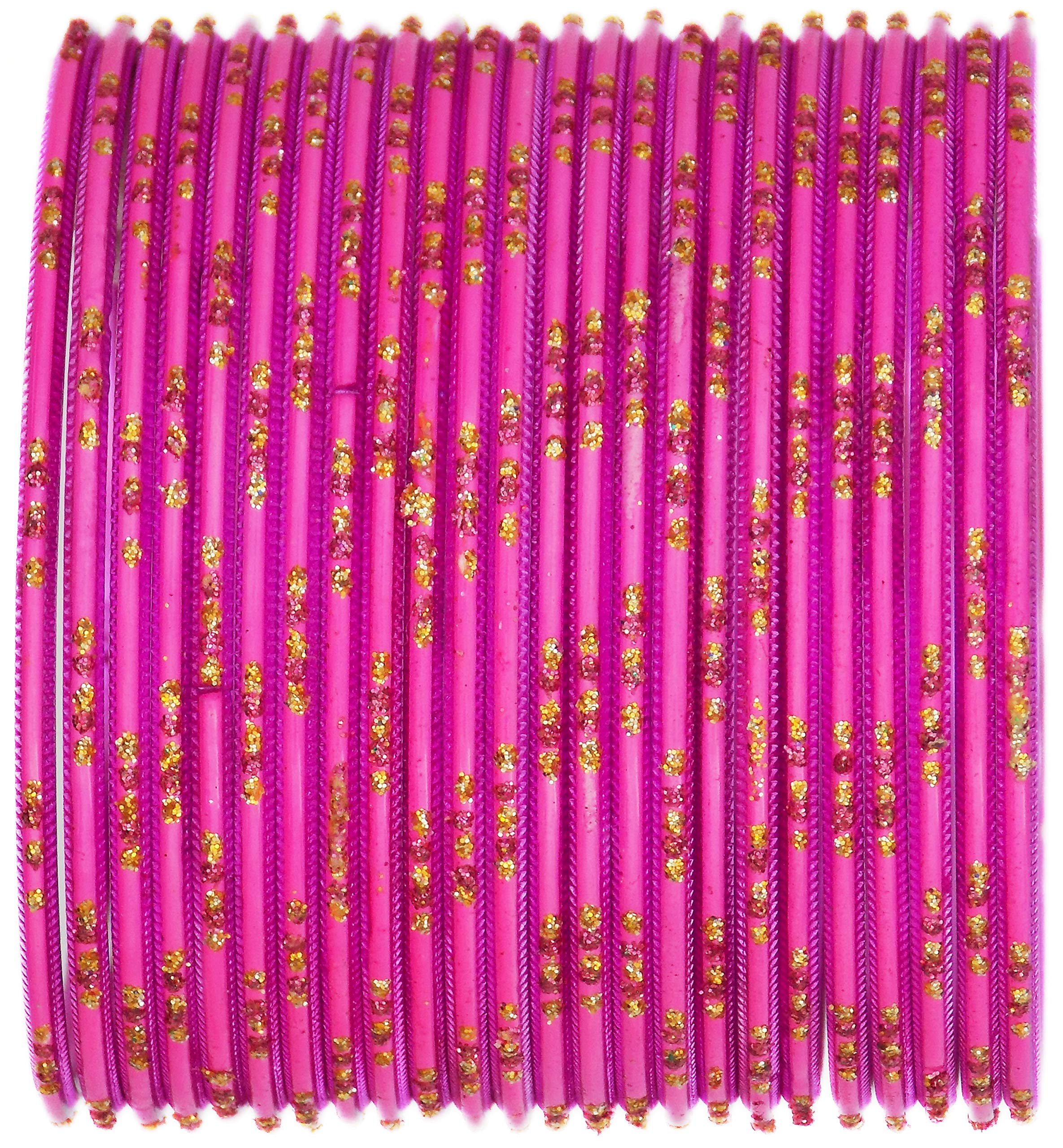 JD'Z COLLECTION Colorful 2 Dozen Bollywood Costume Matching Jewelry Plain Metal Bangle Indian Jewelry Bangles Sets For Women & Girls,Traditional Wedding Bangle Bracelets For Women (Light Pink, 2.8)