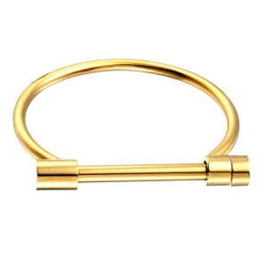 anbala stylish titanium steel d shape bar screw and shackle cuff bangle bracelet for unisex, gold,flat head screw