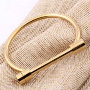 ANBALA Stylish Titanium Steel D Shape Bar Screw and Shackle Cuff Bangle Bracelet for Unisex, Gold,Flat Head Screw