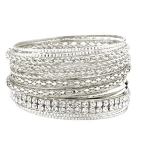 lux accessories pave chain link mesh multi bangle 13 pc set (silver)