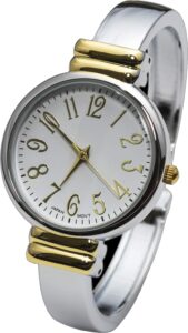 2tone metal band slim case women's bangle cuff watch