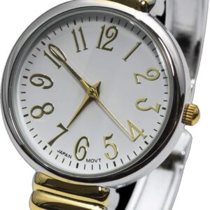 2Tone Metal Band Slim Case Women's Bangle Cuff Watch