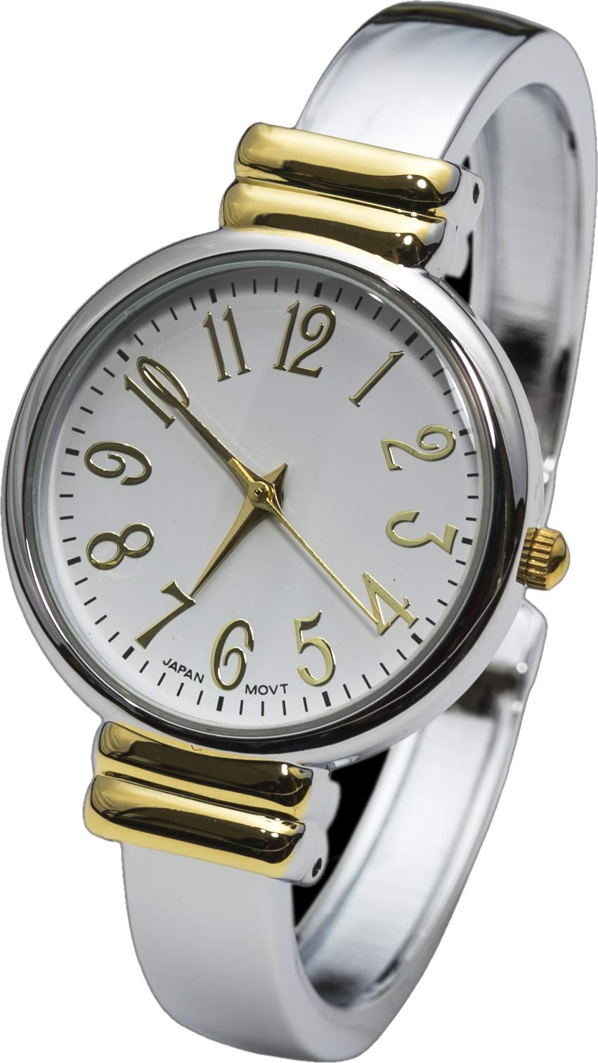 2Tone Metal Band Slim Case Women's Bangle Cuff Watch