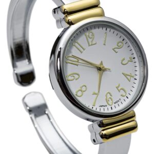 2Tone Metal Band Slim Case Women's Bangle Cuff Watch