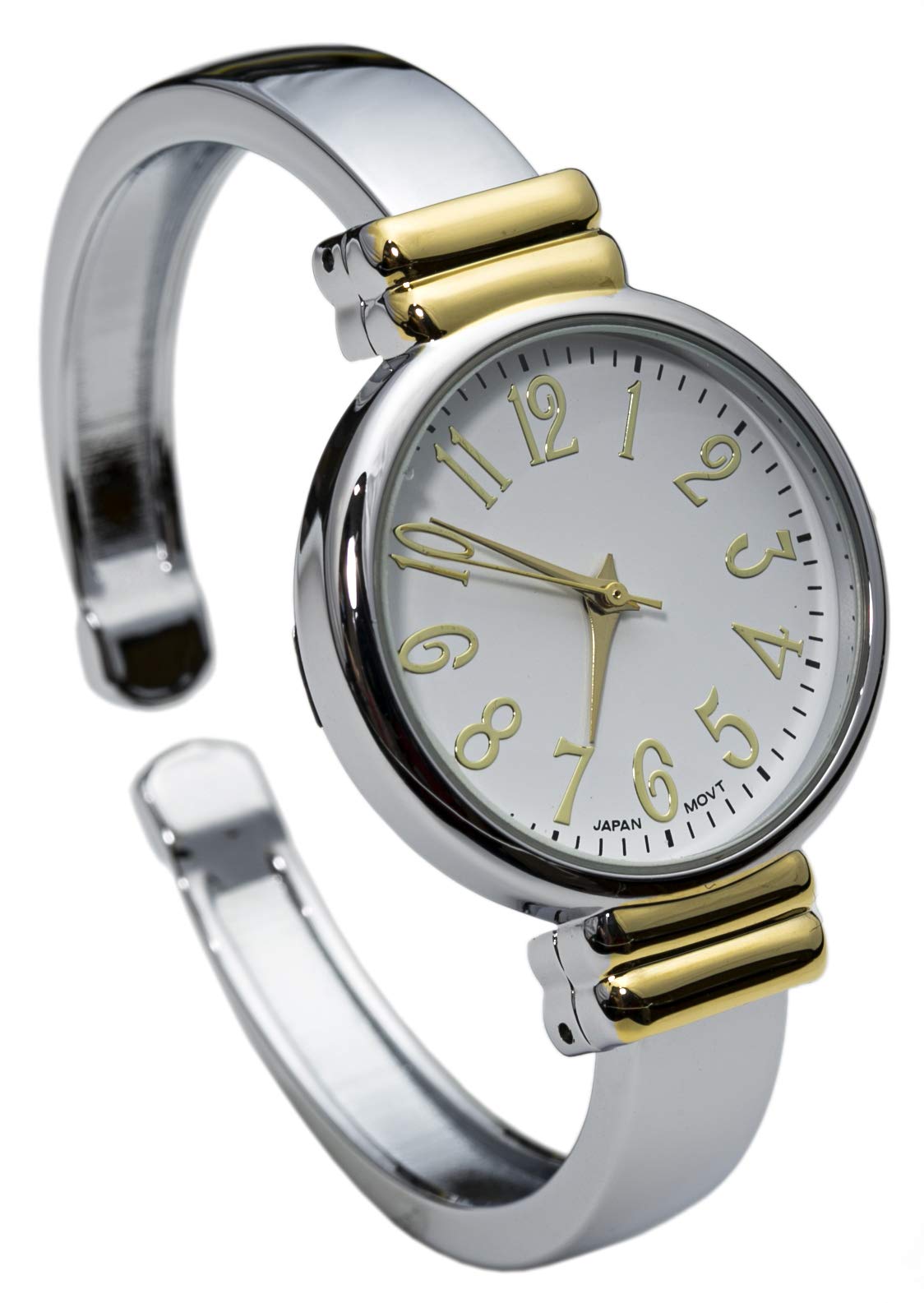 2Tone Metal Band Slim Case Women's Bangle Cuff Watch