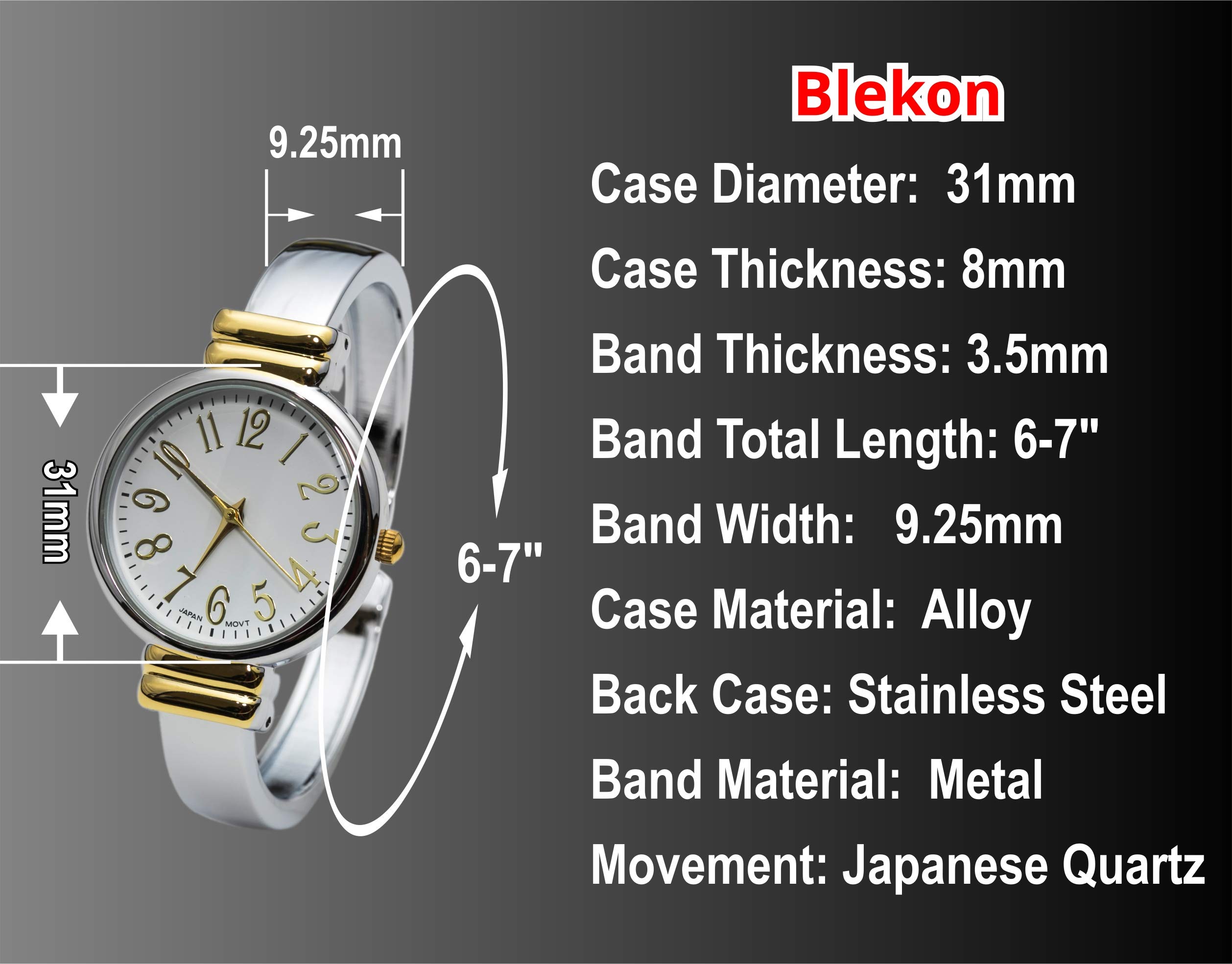 2Tone Metal Band Slim Case Women's Bangle Cuff Watch