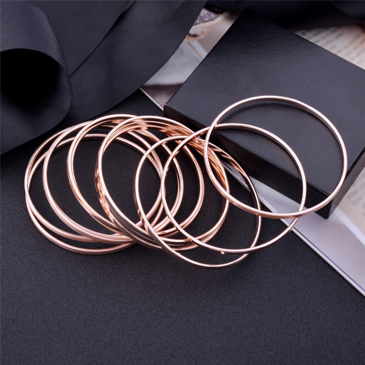 Nicole Miller New York Multi-bangle Set of 12 Plain Matte Glossy Bangle Bracelets (Rose Gold)