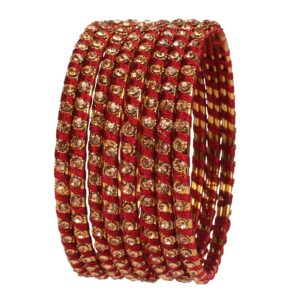 touchstone new silk thread bangle collection indian bollywood hand woven silk thread marron color rhinestone designer jewelry special extra large size bracelets bangle set of 8 for women.