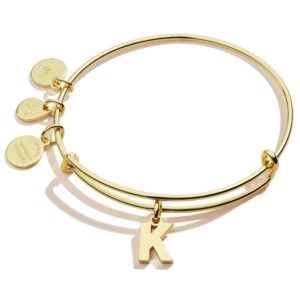 alex and ani expandable bangle for women, initial k letter charm, shiny gold finish, 2 to 3.5 in