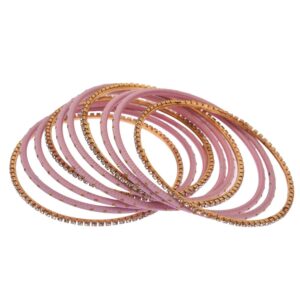 Efulgenz Indian Bangle Set Rhinestone CZ Plain Metal Bracelet Bangle Jewelry for Women (20 Pcs) Size-2.4, Pink