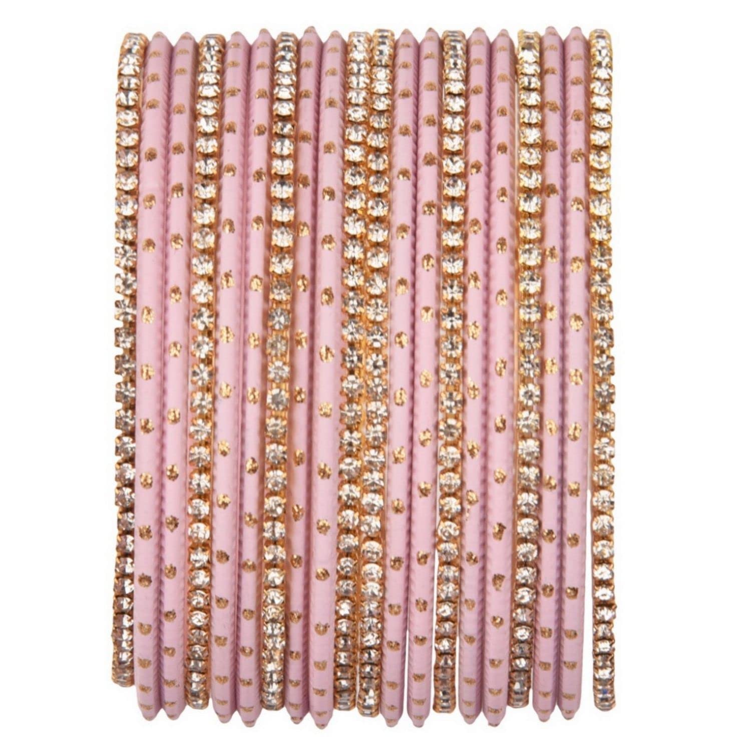 Efulgenz Indian Bangle Set Rhinestone CZ Plain Metal Bracelet Bangle Jewelry for Women (20 Pcs) Size-2.4, Pink