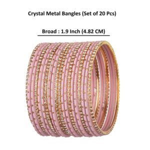 Efulgenz Indian Bangle Set Rhinestone CZ Plain Metal Bracelet Bangle Jewelry for Women (20 Pcs) Size-2.4, Pink