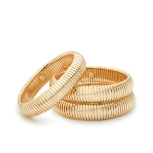 ettika gold bangle bracelets for women. chunky gold bracelets, set of 3pcs flex snake chain stretch gold tone plated bangles. birthday gifts