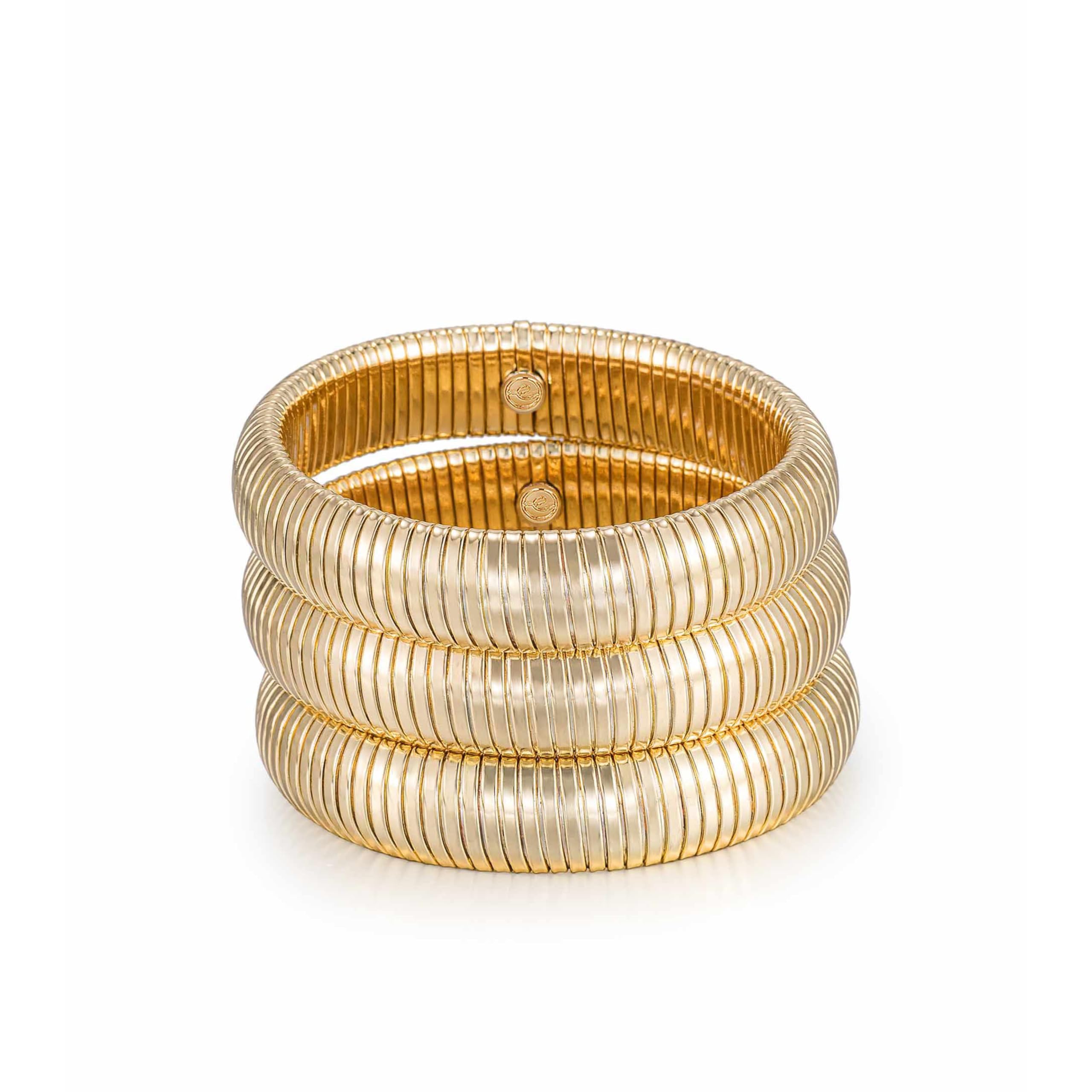 Ettika Gold Bangle Bracelets For Women. Chunky Gold Bracelets, Set of 3Pcs Flex Snake Chain Stretch Gold Tone Plated Bangles. Birthday Gifts