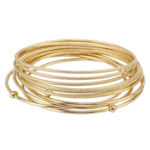 madison tyler gold plated stackable bangles, 5 piece of smooth bangles with ball pattern & 6 piece of textured bangles.