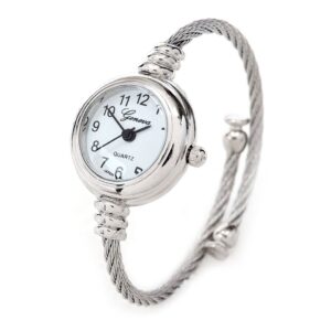 geneva stc silver cable band women's small size bangle watch