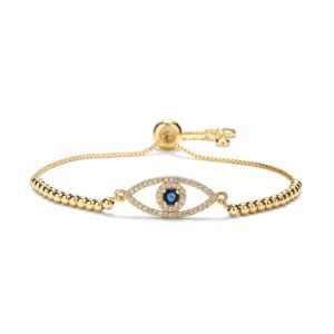 gold evil eye bracelets, 18k gold plated adjustable ojo bracelet eye of protection bracelet gold evil eye amulet evil eye jewelry bangle bracelets for women(evil eye-gold)