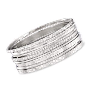 ross-simons italian sterling silver jewelry set: 7 assorted textured bangle bracelets. 8.5 inches