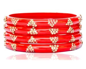 jd'z collection indian traditional glass bangles kada for women & girls stylish ethnic partywear bangle bollywood fashion jewelry set of 4pc (red, 2.6)