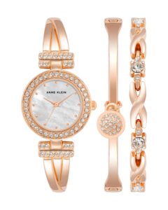 anne klein women's premium crystal accented bangle watch and bracelet set