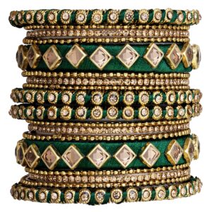 aheli matching floral kundan silk thread chuda chura bangle set indian traditional bridal fashion jewelry for women girls (size - 2.6)