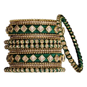 Aheli Matching Floral Kundan Silk Thread Chuda Chura Bangle Set Indian Traditional Bridal Fashion Jewelry for Women Girls (Size - 2.6)