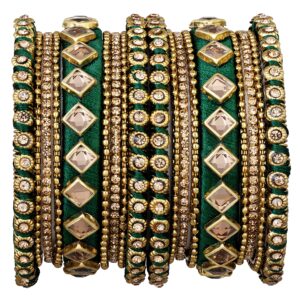 Aheli Matching Floral Kundan Silk Thread Chuda Chura Bangle Set Indian Traditional Bridal Fashion Jewelry for Women Girls (Size - 2.6)