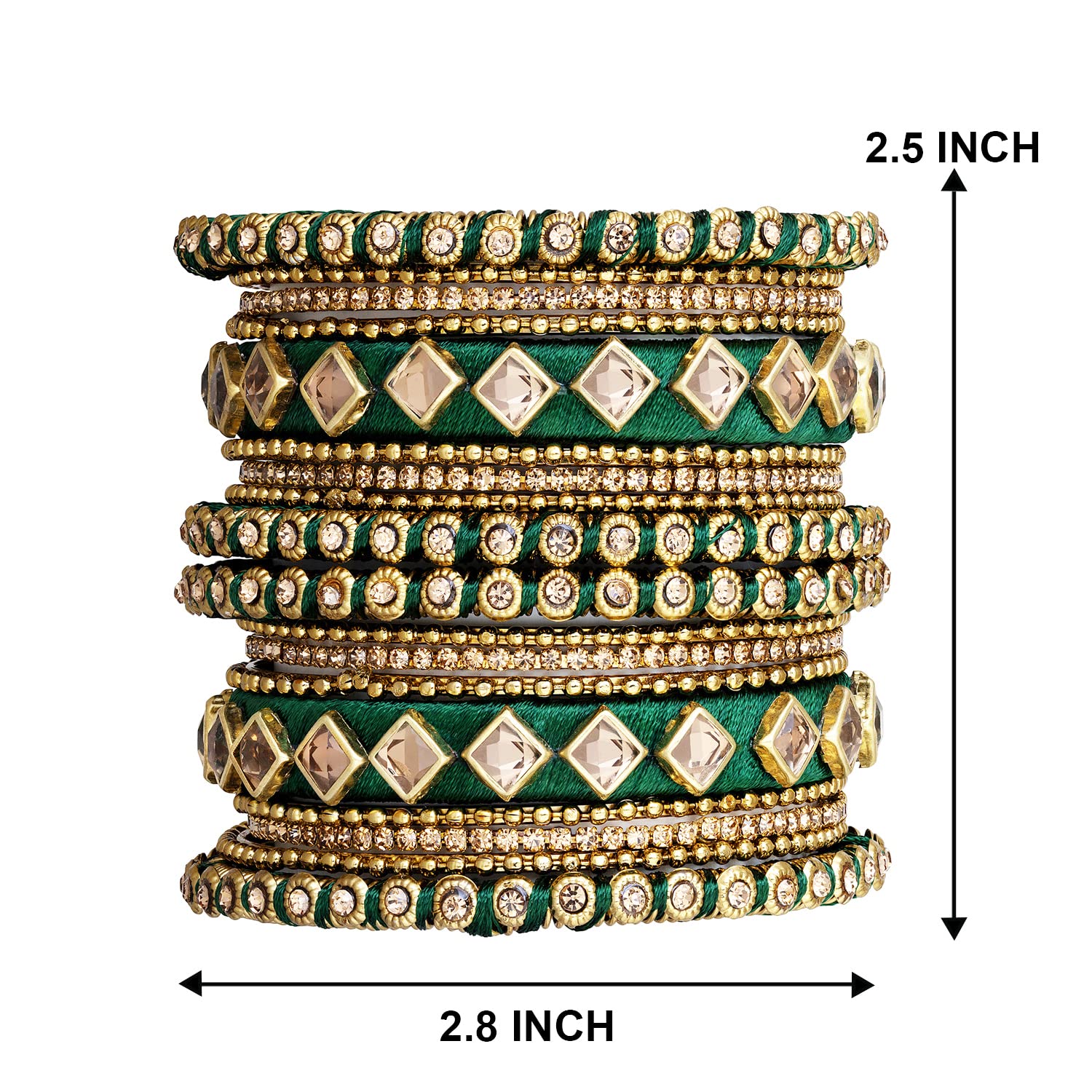 Aheli Matching Floral Kundan Silk Thread Chuda Chura Bangle Set Indian Traditional Bridal Fashion Jewelry for Women Girls (Size - 2.6)