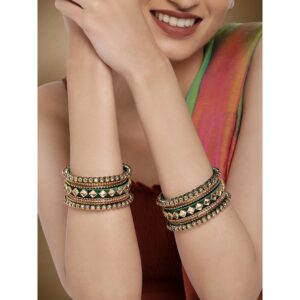 Aheli Matching Floral Kundan Silk Thread Chuda Chura Bangle Set Indian Traditional Bridal Fashion Jewelry for Women Girls (Size - 2.6)