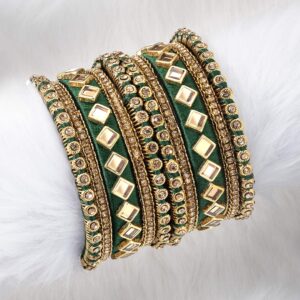 Aheli Matching Floral Kundan Silk Thread Chuda Chura Bangle Set Indian Traditional Bridal Fashion Jewelry for Women Girls (Size - 2.6)