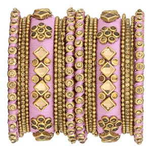 Aheli Ethnic Handmade Silk Thread Faux Stone Studded Bangle Set Chuda Indian Wedding Wear Fashion Jewelry for Women (Light Pink)