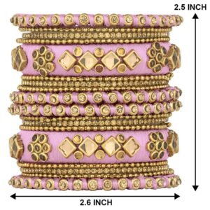 Aheli Ethnic Handmade Silk Thread Faux Stone Studded Bangle Set Chuda Indian Wedding Wear Fashion Jewelry for Women (Light Pink)