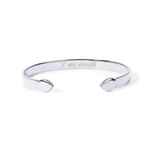 pavoi stainless steel bangle bracelets for women | i am enough inspirational engraved adjustable mantra cuff bangle | personalized gift for her mom sister | birthday gifts for women